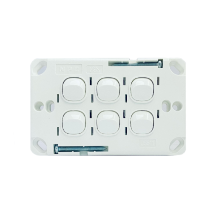 Classic 6 Gang Light Switch | 84mm Mounting Centre Switch