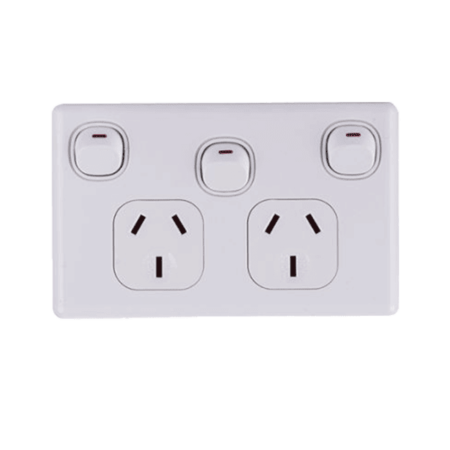 Slimline Double Horizontal Powerpoint with Extra Switch 10A